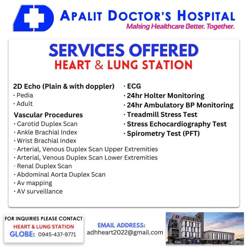 Services Offered - Heart and Lung Station - Apalit Doctor's Hospital Inc.